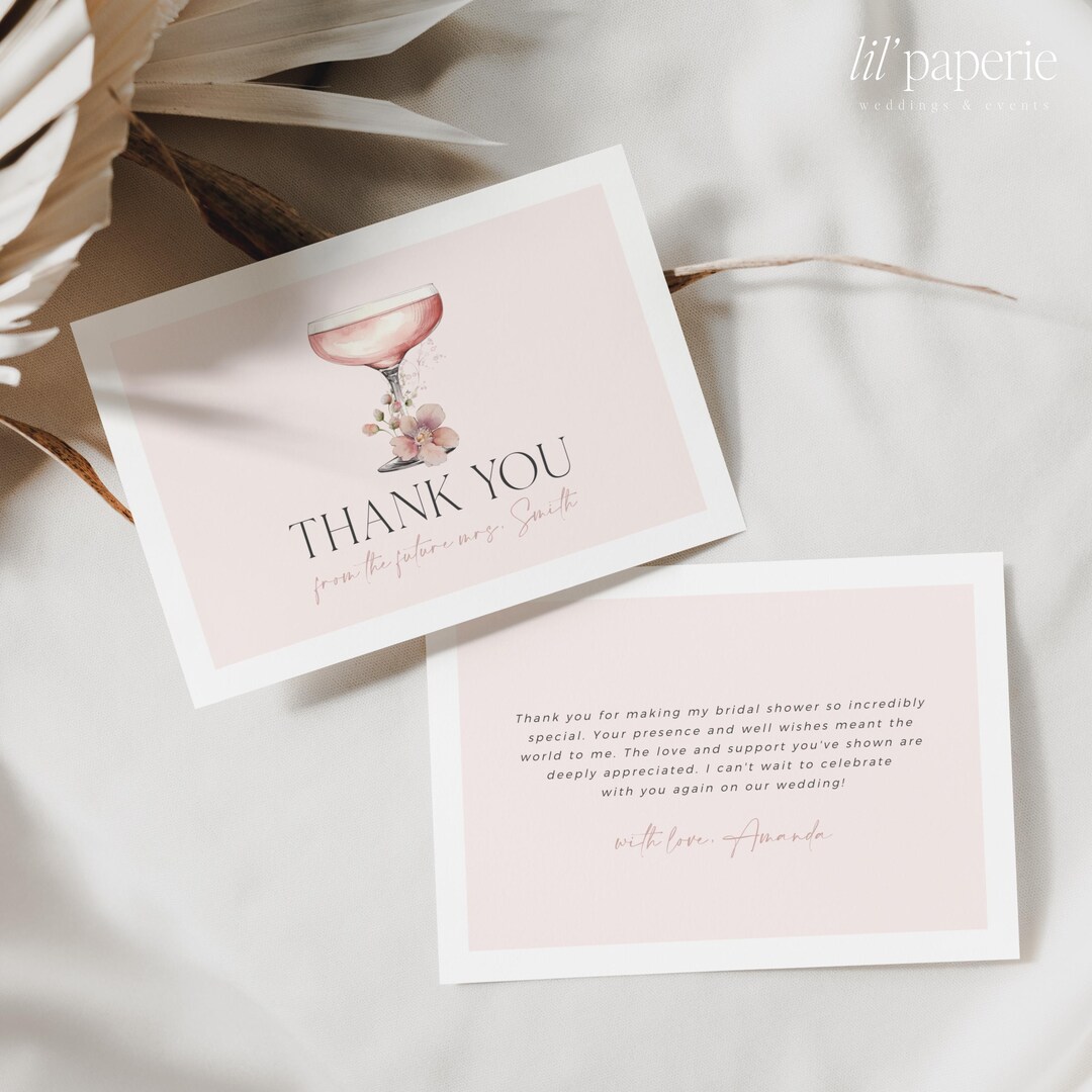 Pink Petals and Prosecco Thank You Card Template, Champagne Bridal ...
