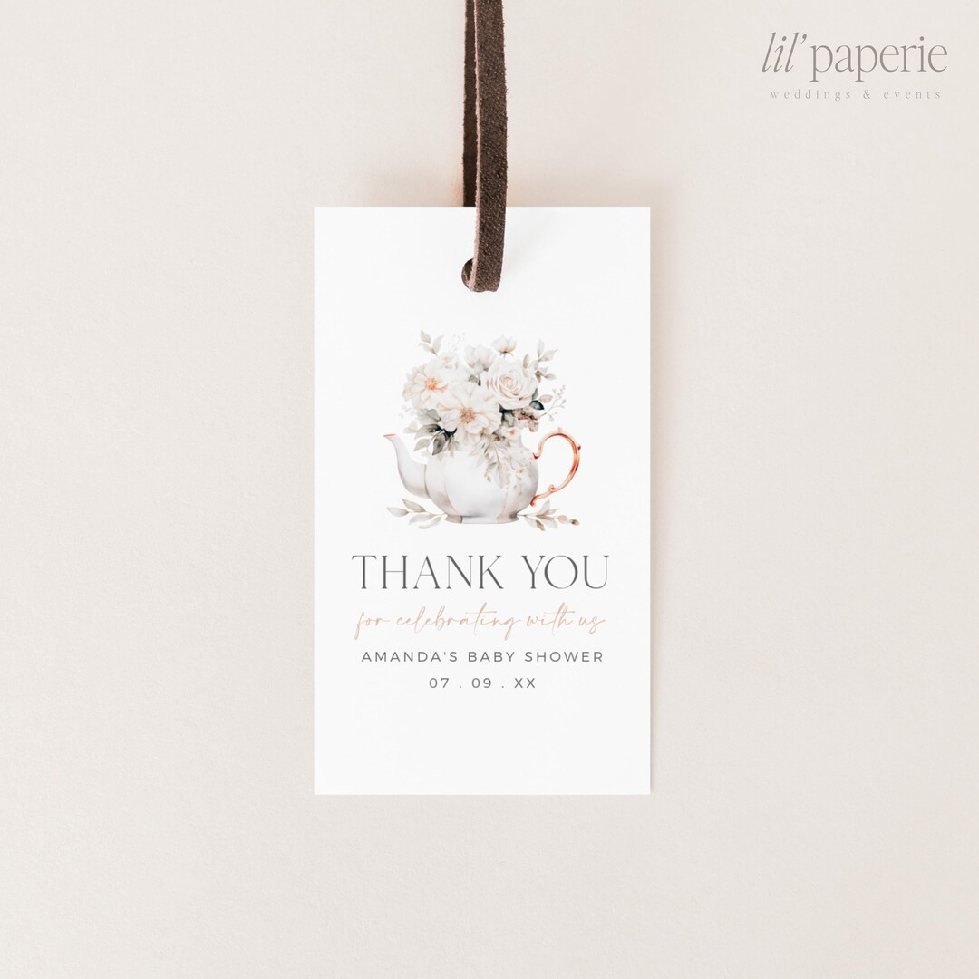 Baby Shower Tea Party Favor Tag Template, Minimal Tea Baby Shower Favor ...