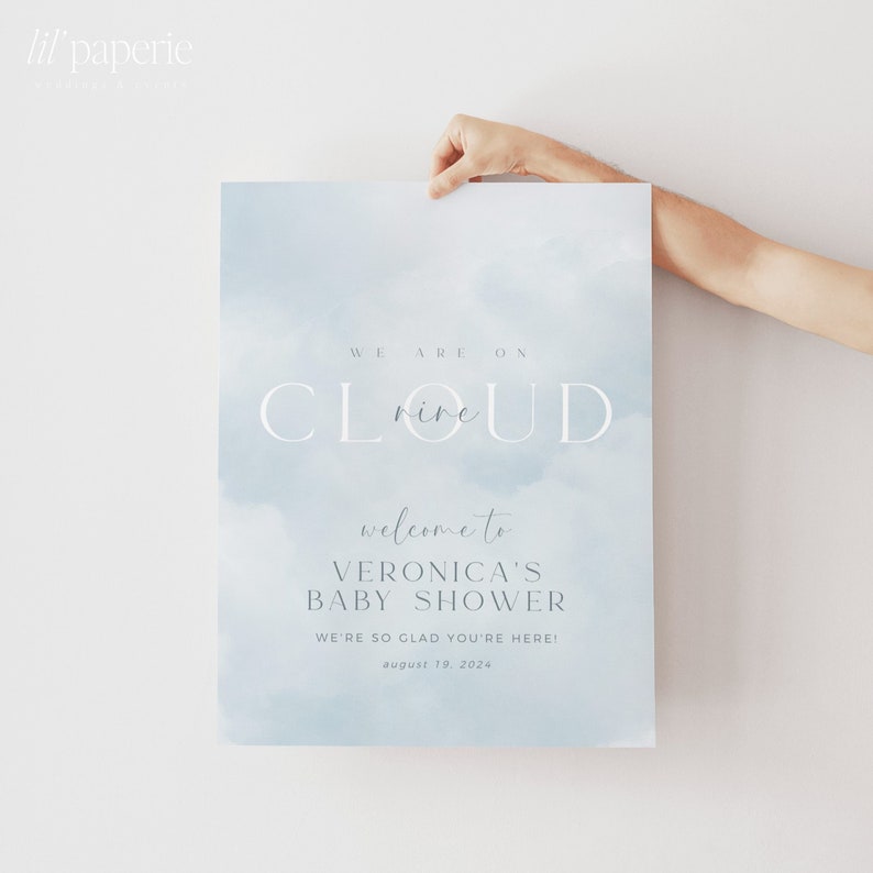 Cloud Nine Baby Shower Welcome Sign Template, Minimal Cloud Nine Shower ...