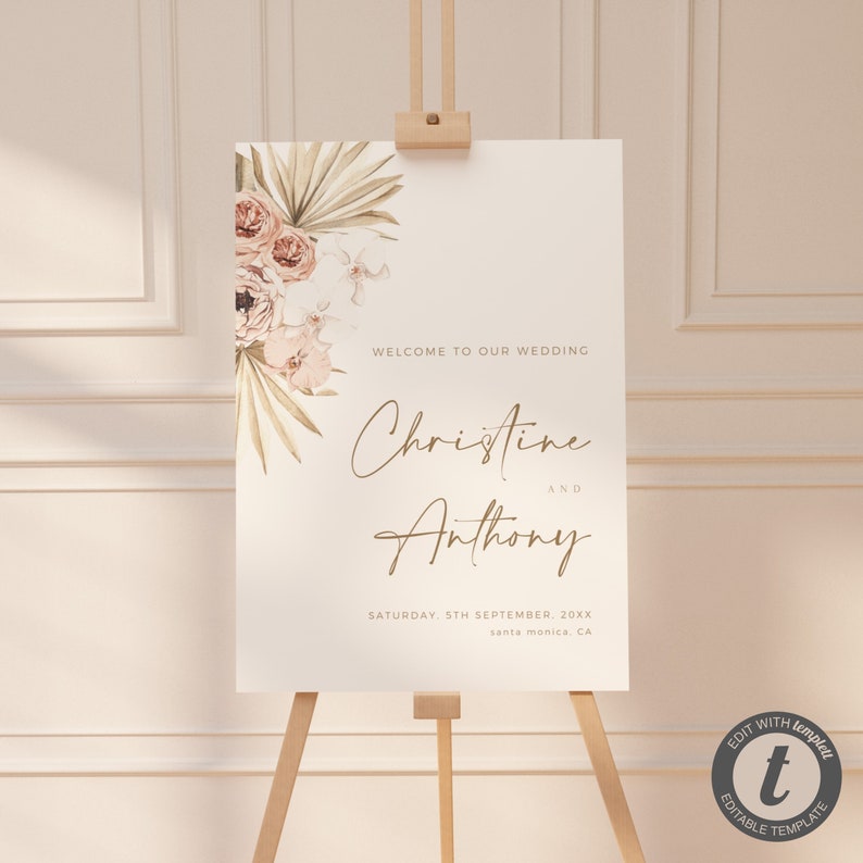 Boho Floral Wedding Welcome Sign Template Download, Chic Boho Wedding ...
