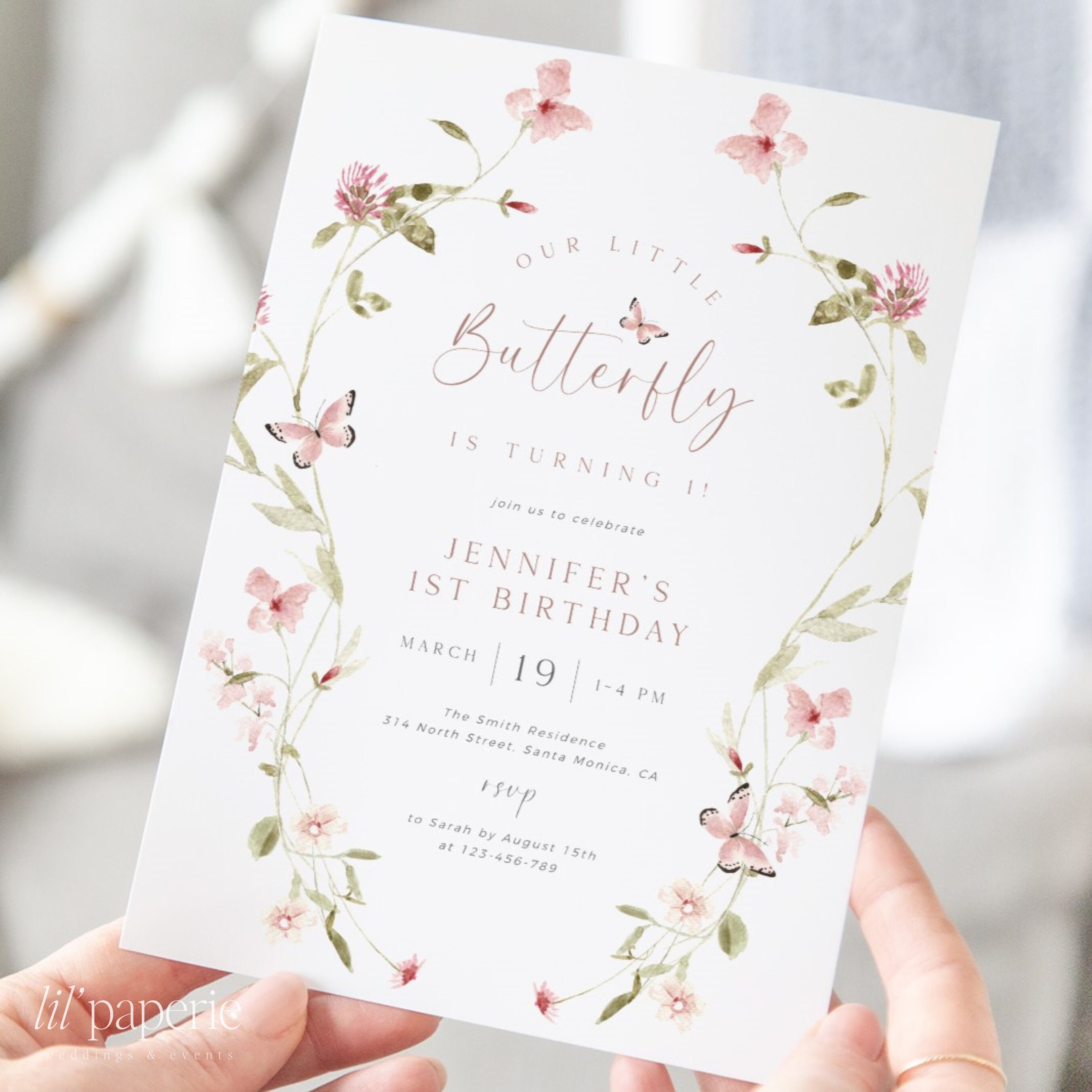 Butterfly 1st Birthday Invitation, Little Butterfly Birthday Invite ...