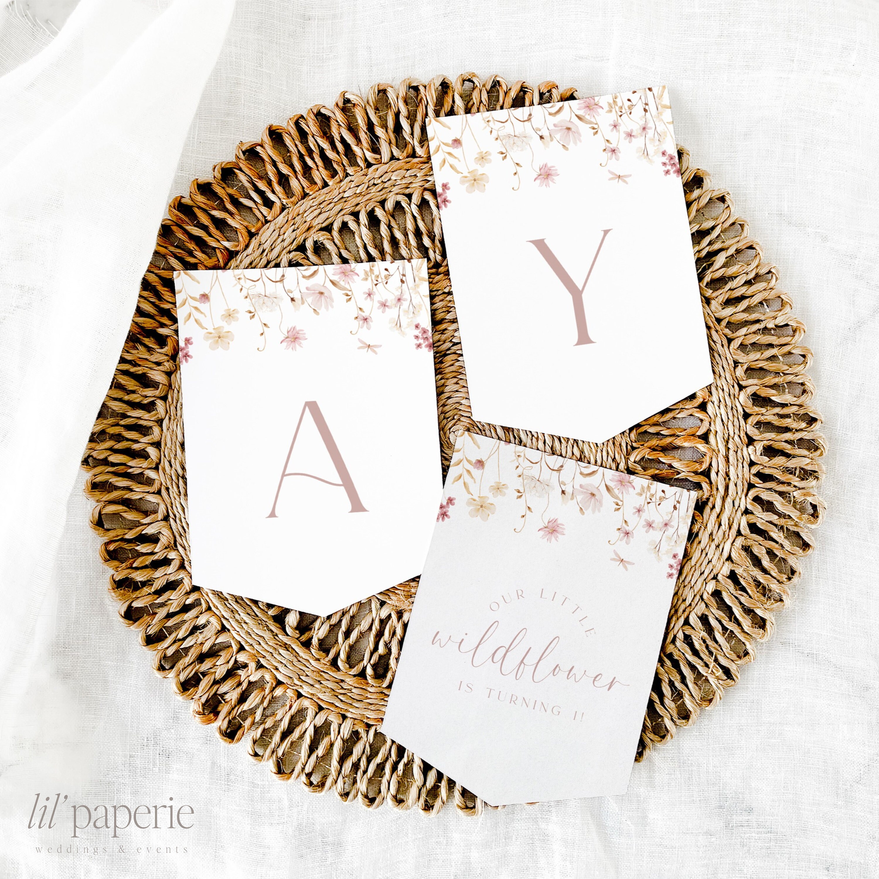 Pink Wildflower Happy Birthday Banner Template, Little Wildflower ...