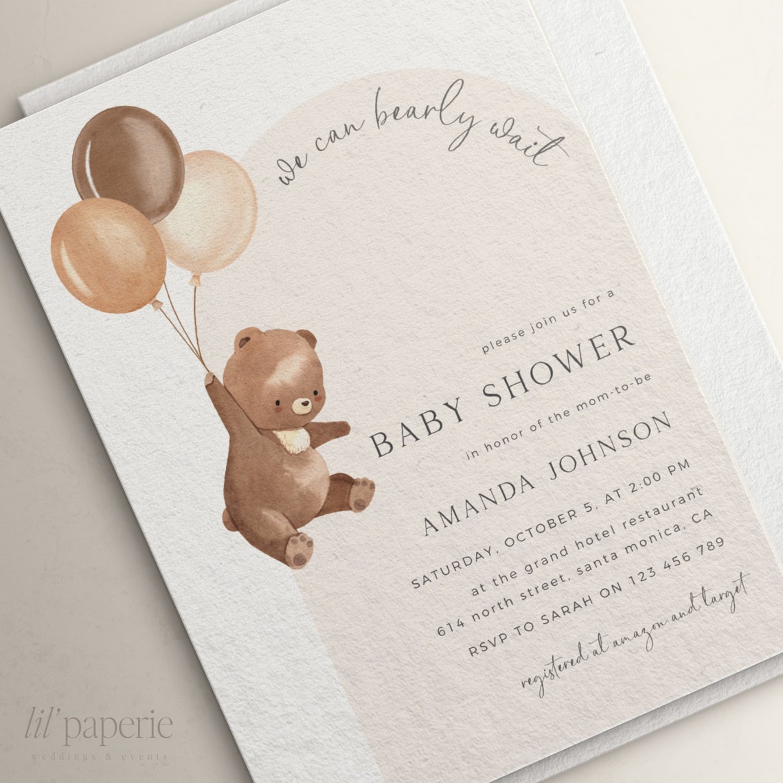 Brown Teddy Bear Baby Shower Invitation Template, Gender Neutral Baby ...