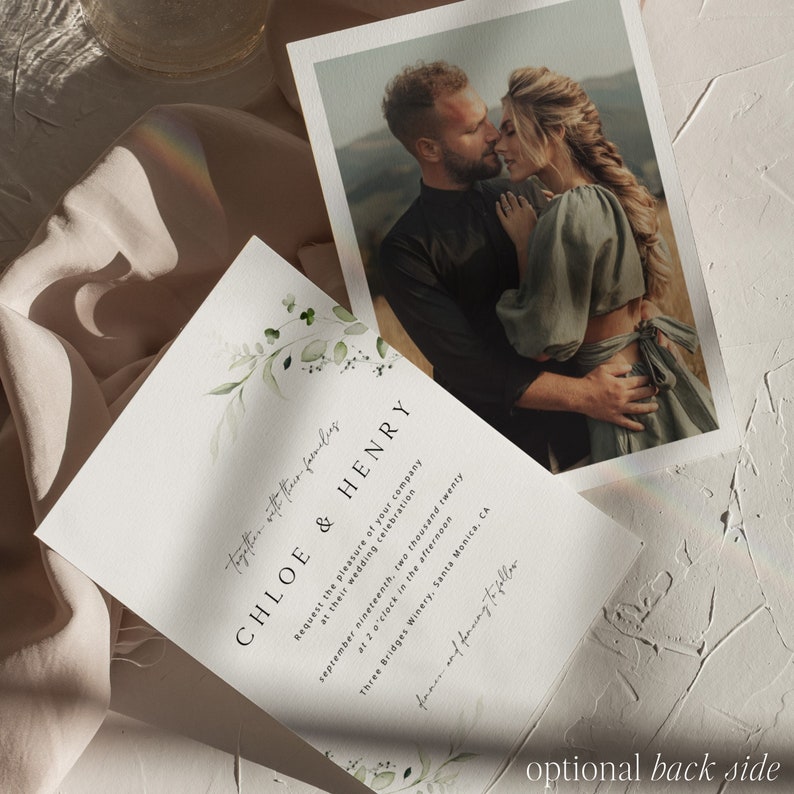Minimal Greenery Wedding Invitation Set, Botanical Wedding Invitation ...