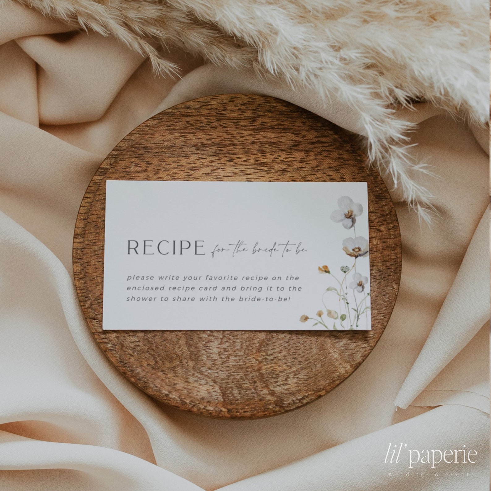 Wildflower Recipe Request Card Template, Minimal Floral Bridal Shower ...