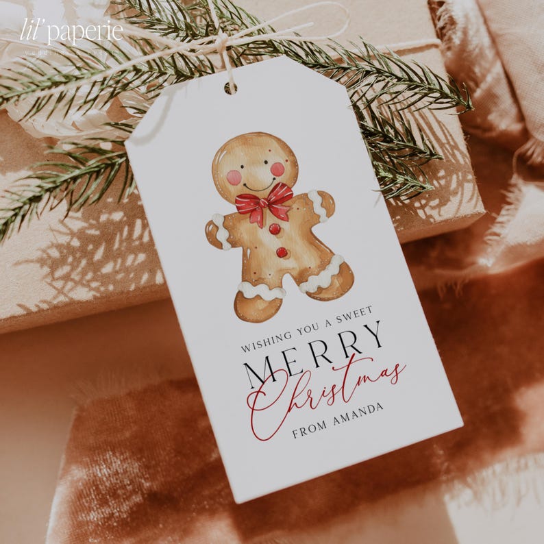 Christmas Gingerbread Man Tag, Printable Cookie Christmas Gift Tag ...