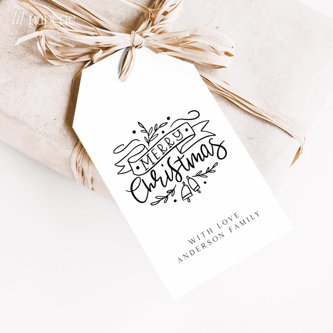 Minimal Merry Christmas Gift Tag Template, Simple Christmas Gift Tag ...