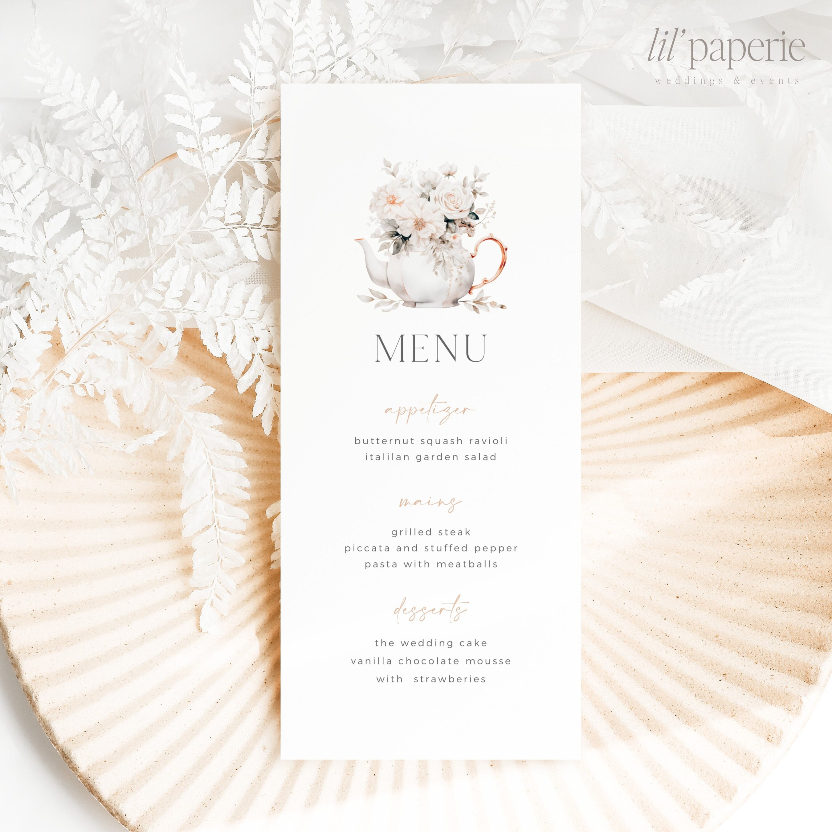 Tea Party Menu Template, Printable Tea Menu, Tea Party Bridal Shower ...