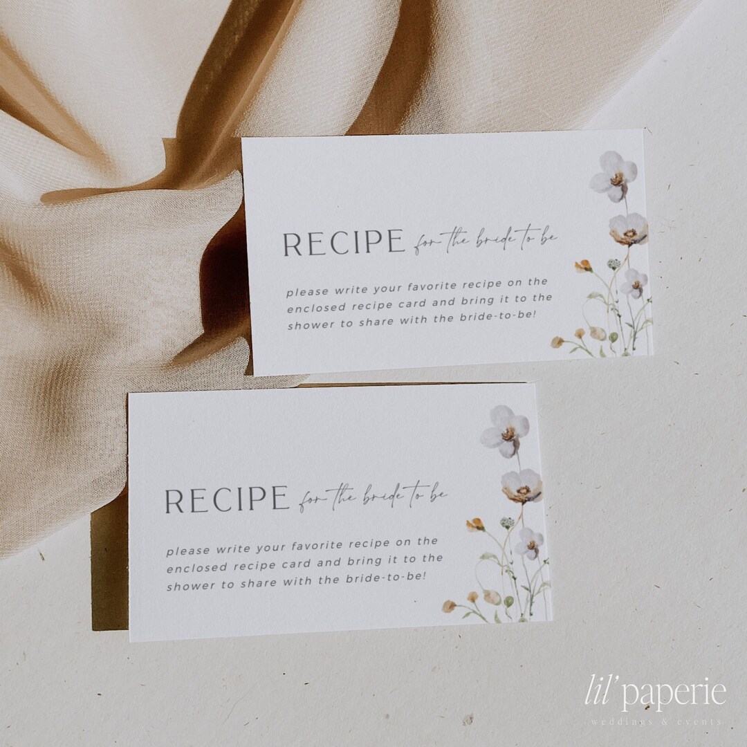 Wildflower Recipe Request Card Template, Minimal Floral Bridal Shower ...