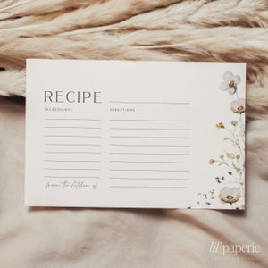 Wildflower Bridal Shower Recipe Card Template, Minimal Floral Shower ...