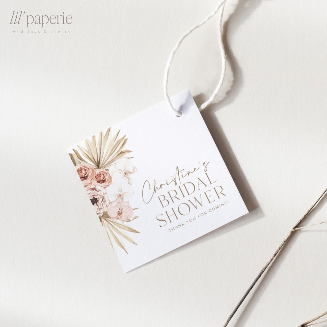 Boho Floral Favor Tag Template Download, Minimal Boho Bridal Shower ...