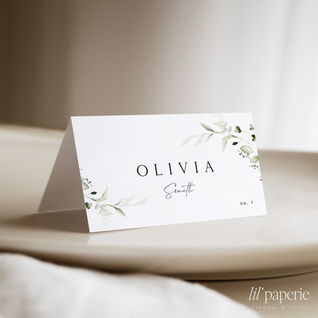 Minimal Greenery Wedding Name Card Template Download, Printable ...