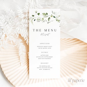 Minimal Greenery Wedding Menu Template Download, Printable Botanical ...