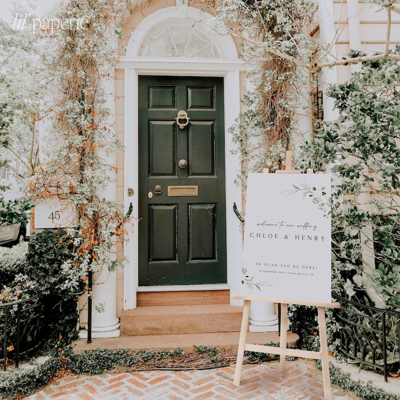 Minimal Greenery Wedding Welcome Sign Template, Printable Botanical ...