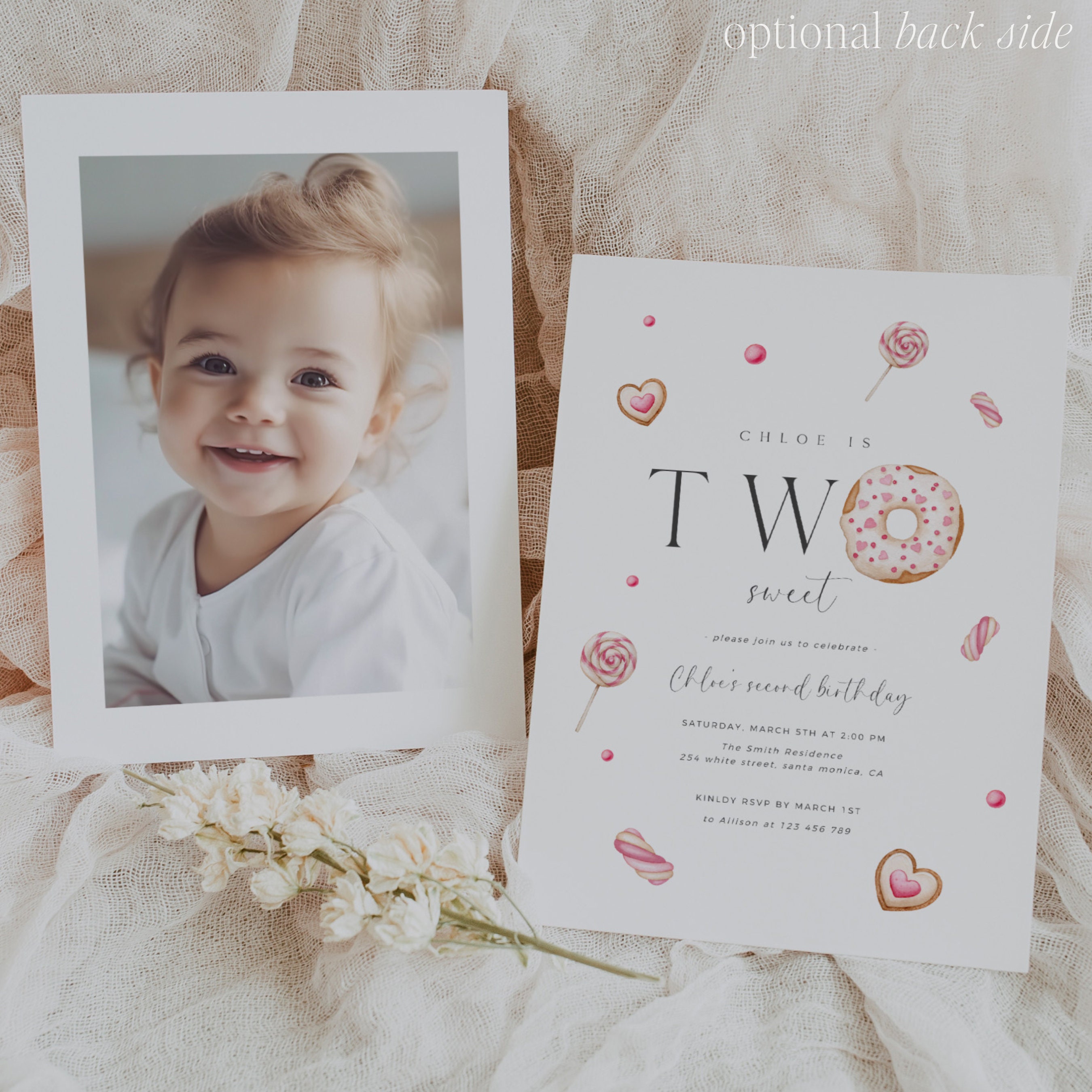 Minimal Two Sweet Birthday Invite Template, Second Birthday Invitation ...