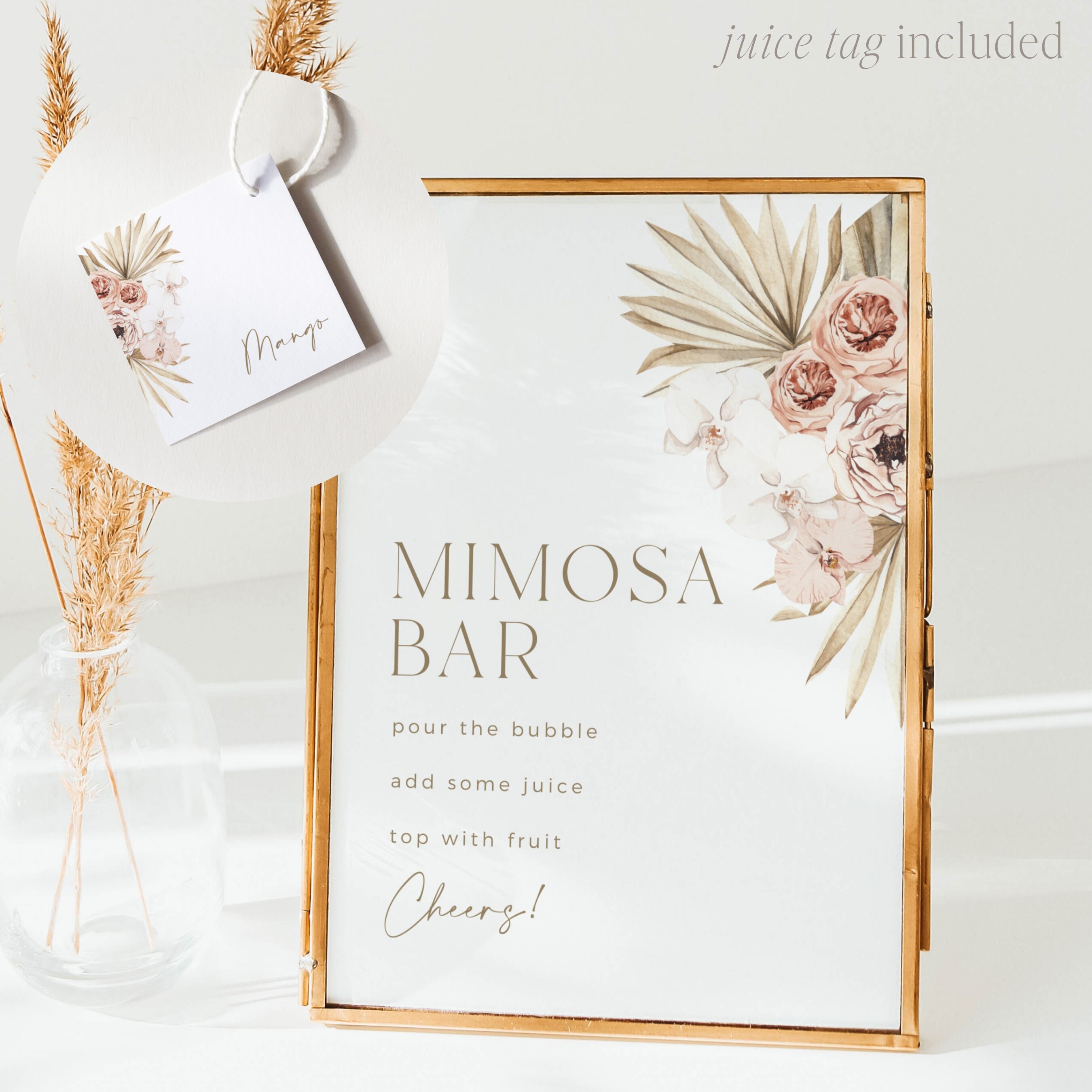 Boho Floral Mimosa Bar Sign Template, Mimosa Bar Bridal Shower Sign ...