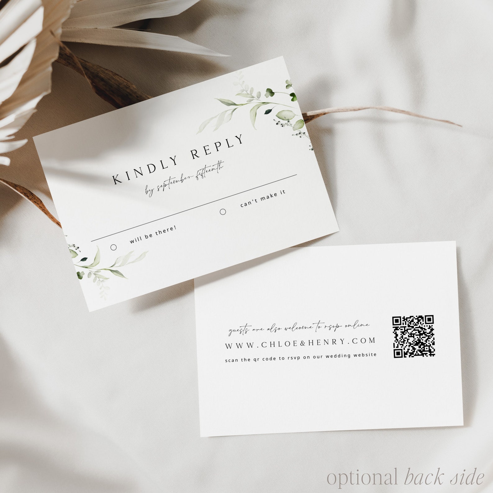 Minimal Greenery Wedding Invitation Set, Botanical Wedding Invitation ...