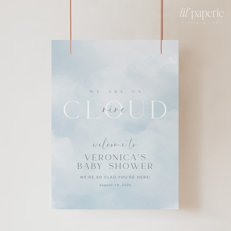 Cloud Nine Baby Shower Welcome Sign Template, Minimal Cloud Nine Shower ...