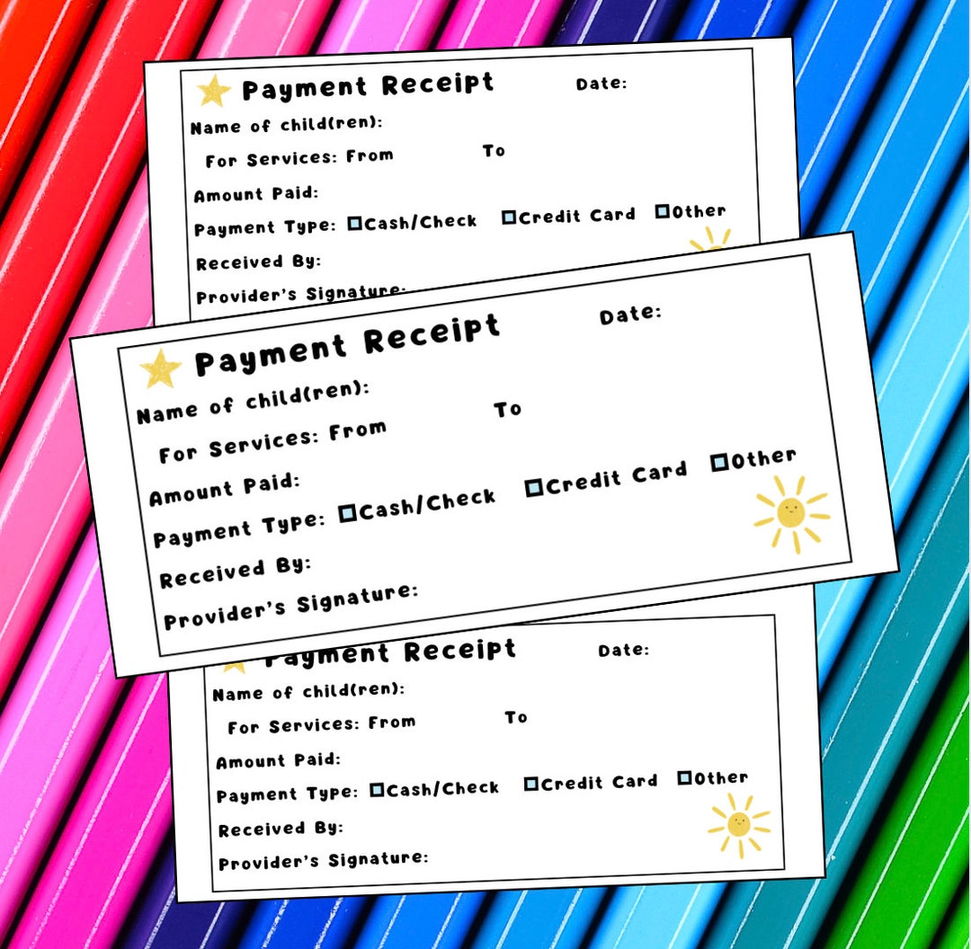 Payment Receipt Child Care Daycare Printable PDF - Etsy