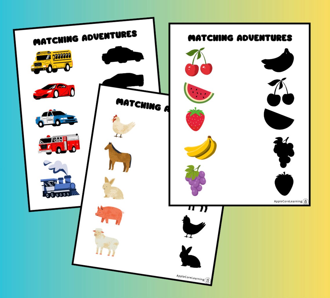 Matching Adventures Preschool Toddler Home School Printable PDF - Etsy