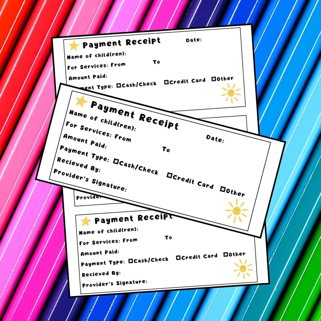 Payment Receipt Child Care Daycare Printable PDF - Etsy