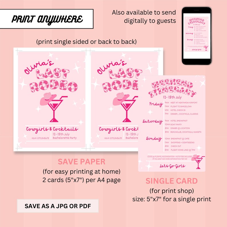 Last Rodeo Hen Party Invitation + Itinerary, Personalised Cowgirl ...