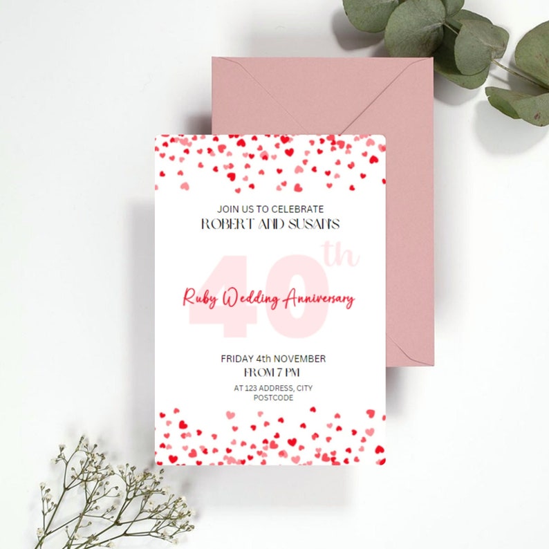 40th Ruby Anniversary Invitation Personalised Wedding - Etsy