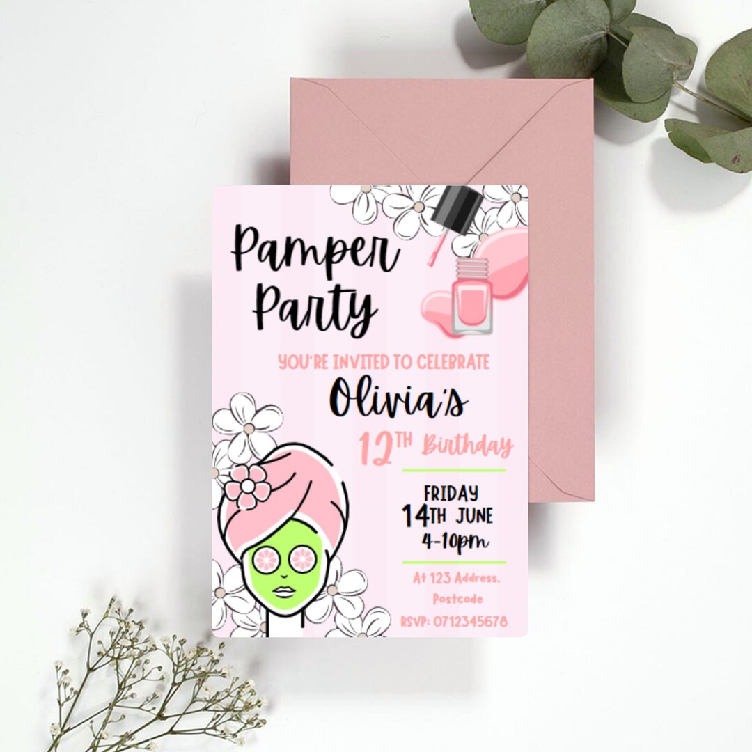 Girls Pamper Birthday Party Invitation, Personalised Birthday Invite ...