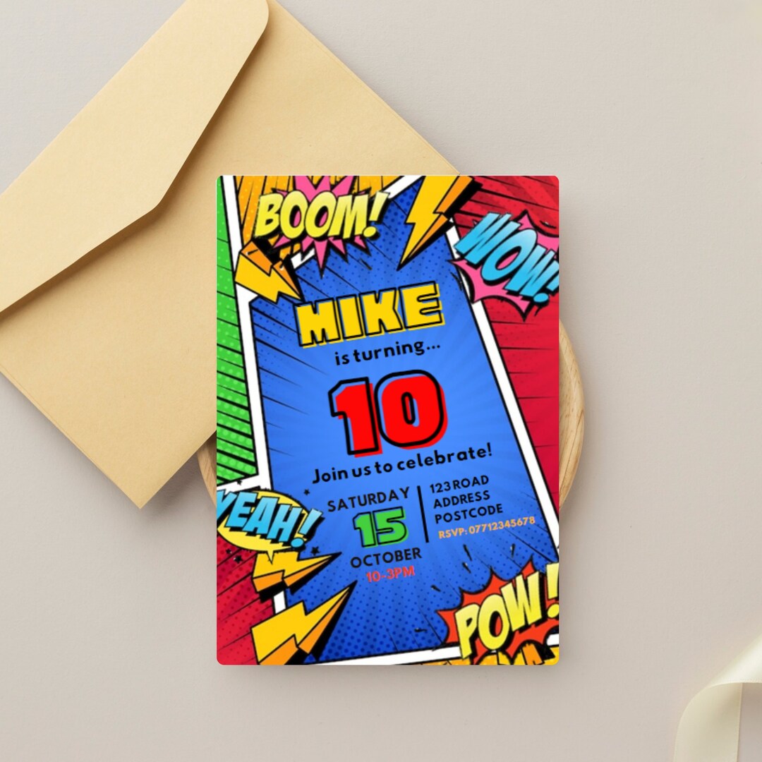 Comic Book Birthday Party Invitation Personalised Superhero Etsy comic-book-birthday-party-invitation-personalised-superhero-etsy