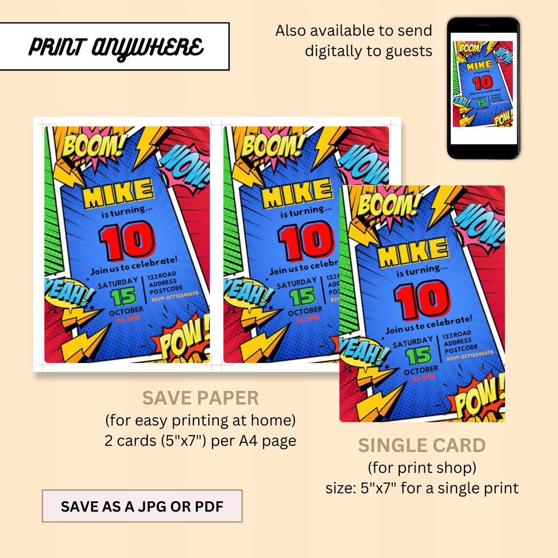 Comic Book Birthday Party Invitation, Personalised Superhero Birthday ...