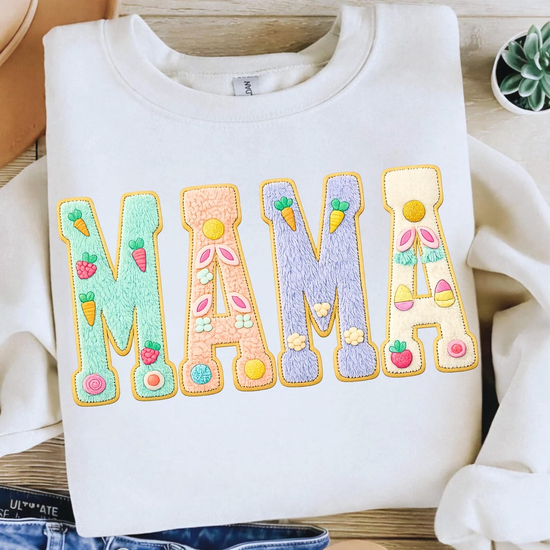 Easter Mama PNG, Faux Yarn Letters, Preppy Bunny Sublimation (digital ...