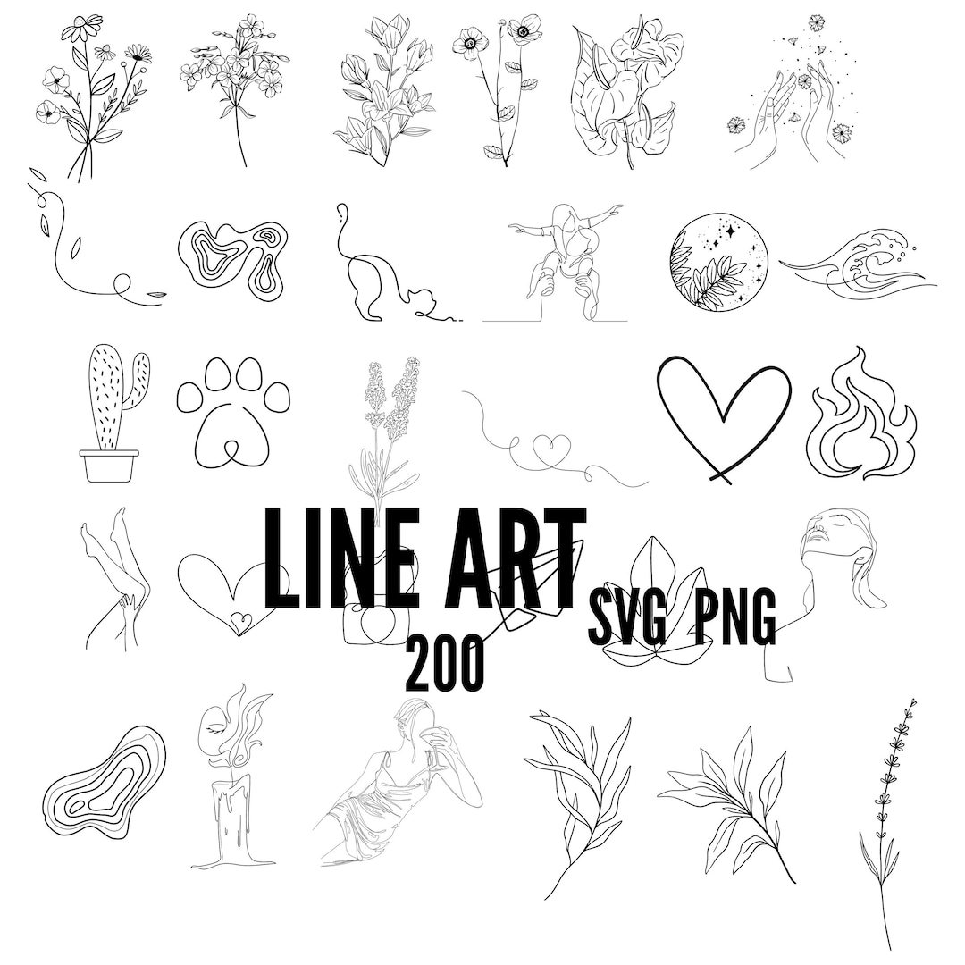 200 Lineart Svg Bundle, Line Art Svg, Minimalist Svg, Flower Svg,heart ...