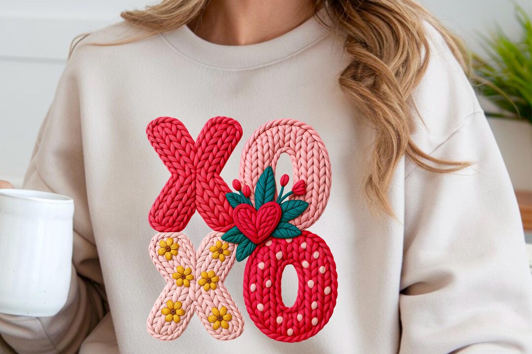 XOXO Knitted Valentine Clipart, Cozy Yarn Texture Sublimation Design ...