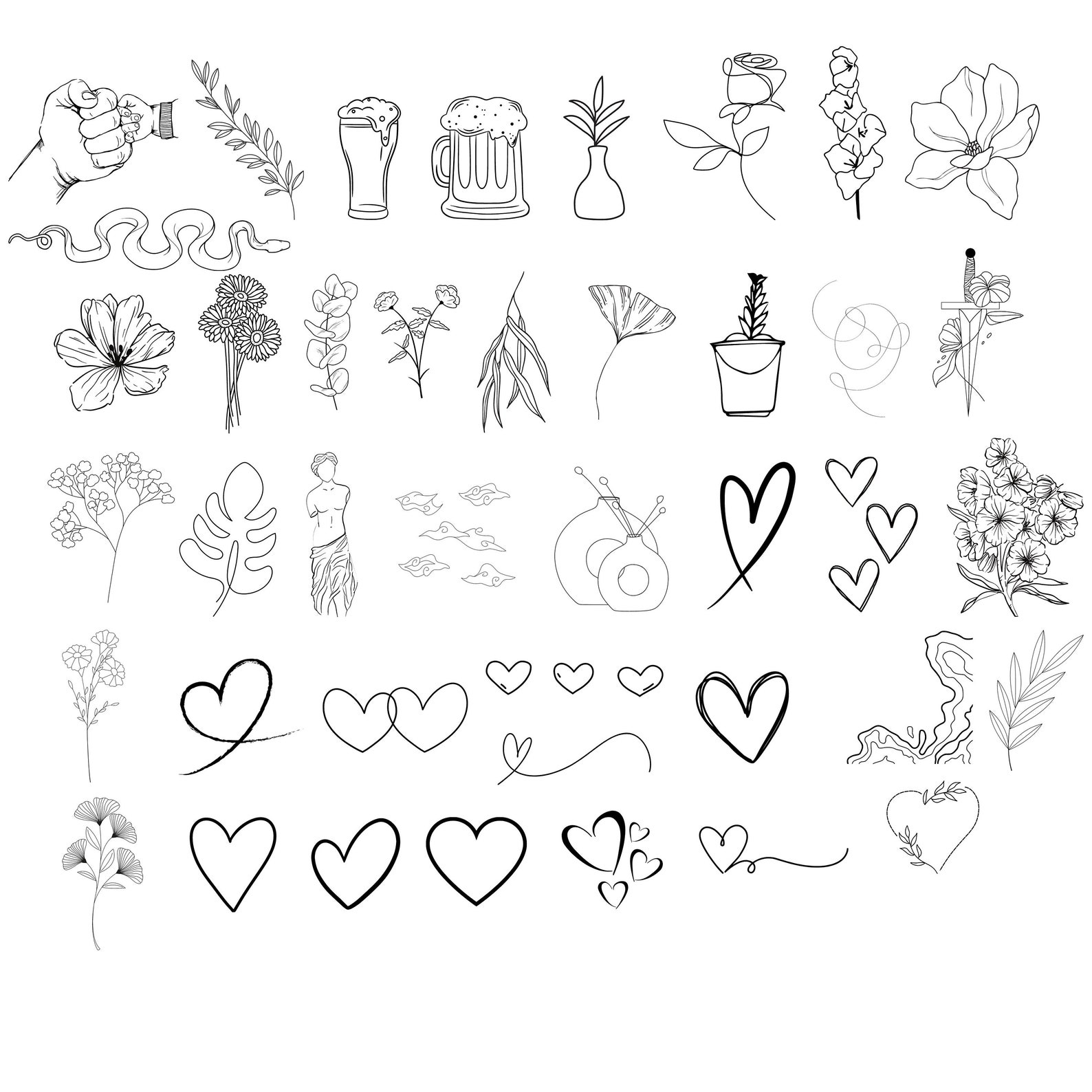 200 Line Art SVG Bundle, Floral, Heart, Modern (digital Download) - Etsy