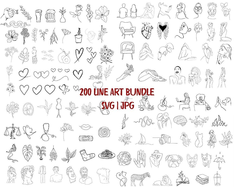 200 Line Art SVG Bundle, Floral, Heart, Modern (digital Download) - Etsy