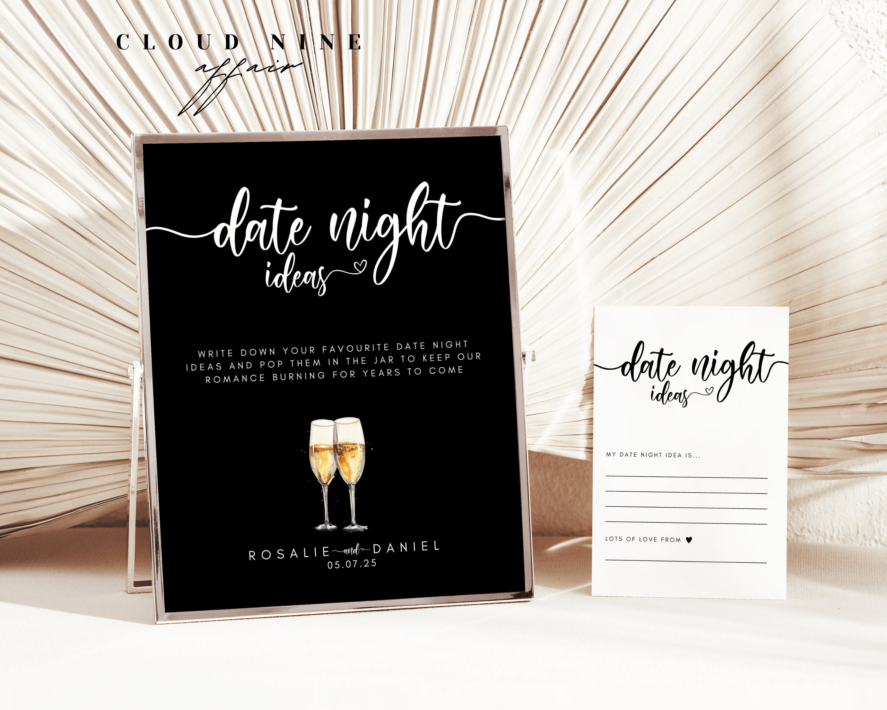 Date Night Ideas Wedding Sign Template | Black Minimalist (digital ...