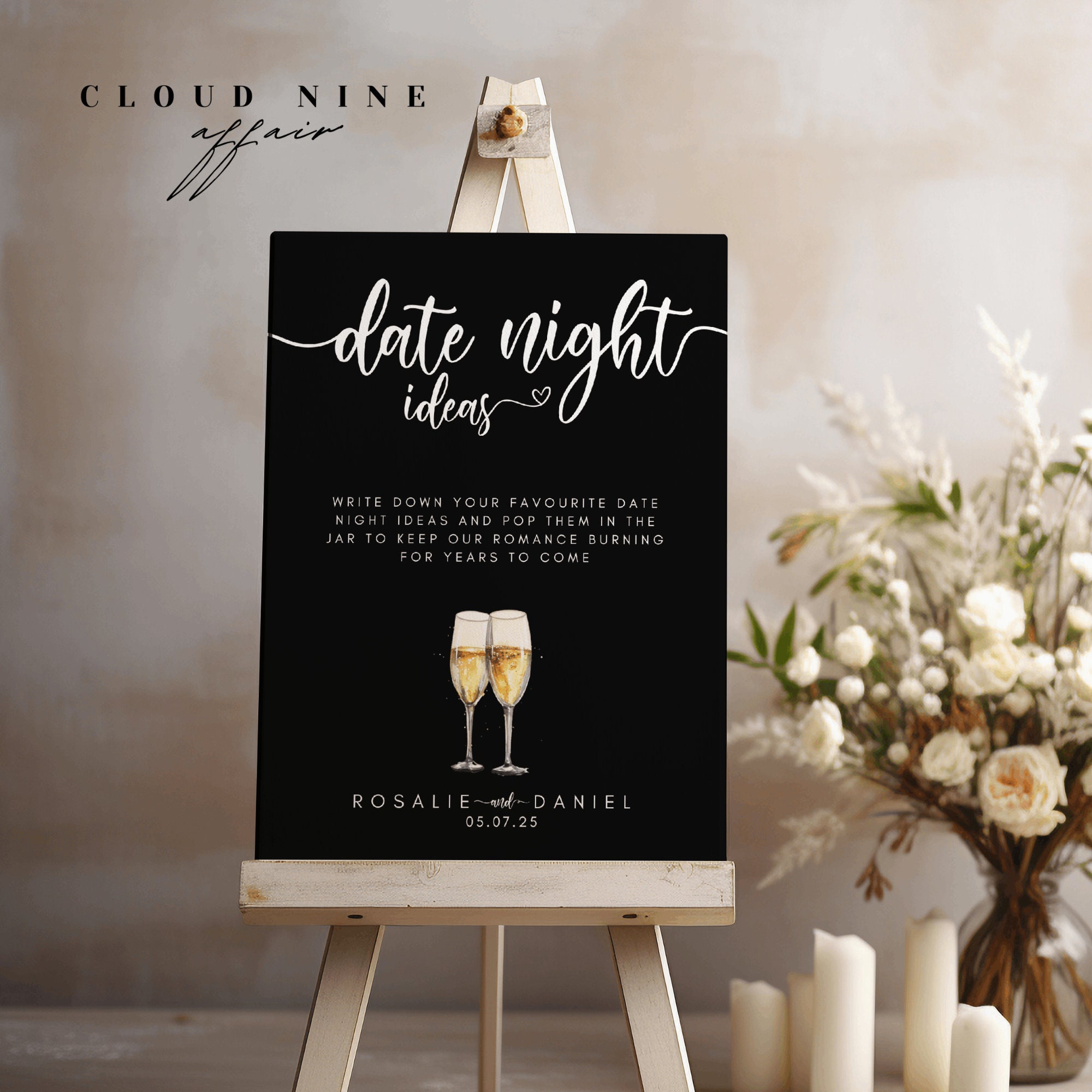 Date Night Ideas Wedding Sign Template | Black Minimalist (digital ...