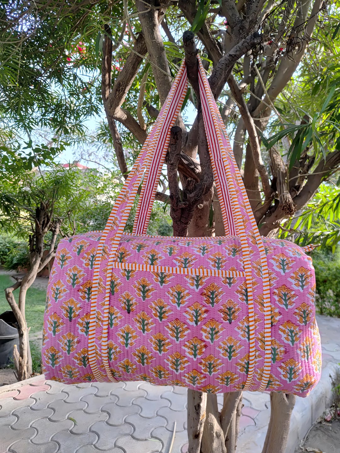 Beautiful Block Print Cotton Quilted Duffle Bag Decorative Weekender ...