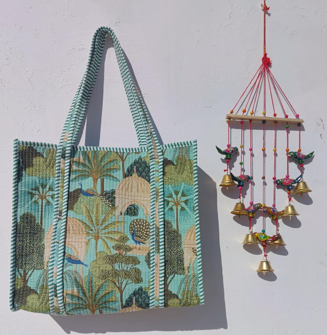 Beautiful Block Print Quilted Tote Bags Handmade Printed Luggage Travel ...