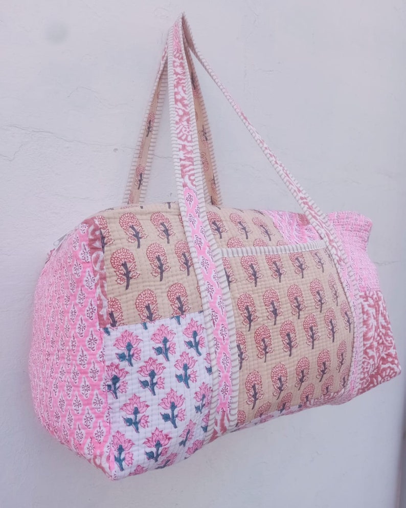 Indian Cotton Duffel Bag Handmade Quilted Weekender Bag Large Floral ...