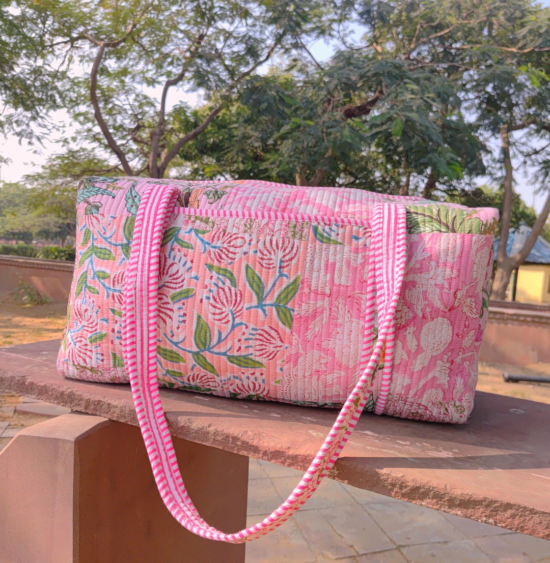 Indian Beautiful Block Print Cotton Quilted Duffle Bag,decorative ...