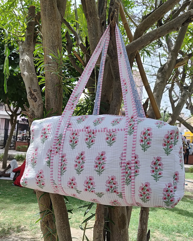 Indian Cotton Duffle Bags,beautiful Block Print Quilted Bag,weekender ...