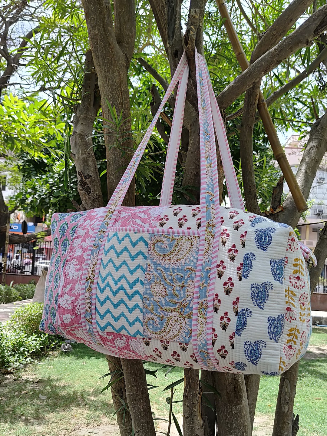 Large Handmade Duffel Bags Beautiful Block Print Quilted Bag Weekender ...