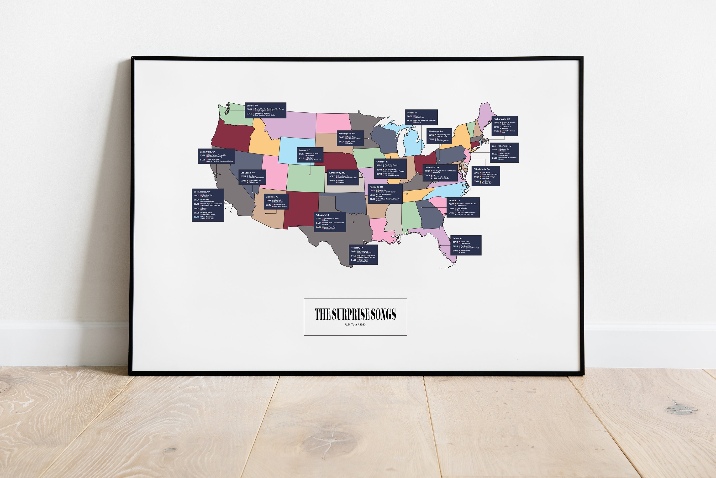 The Surprise Songs Taylor Swift the Eras Tour Map Print - Etsy