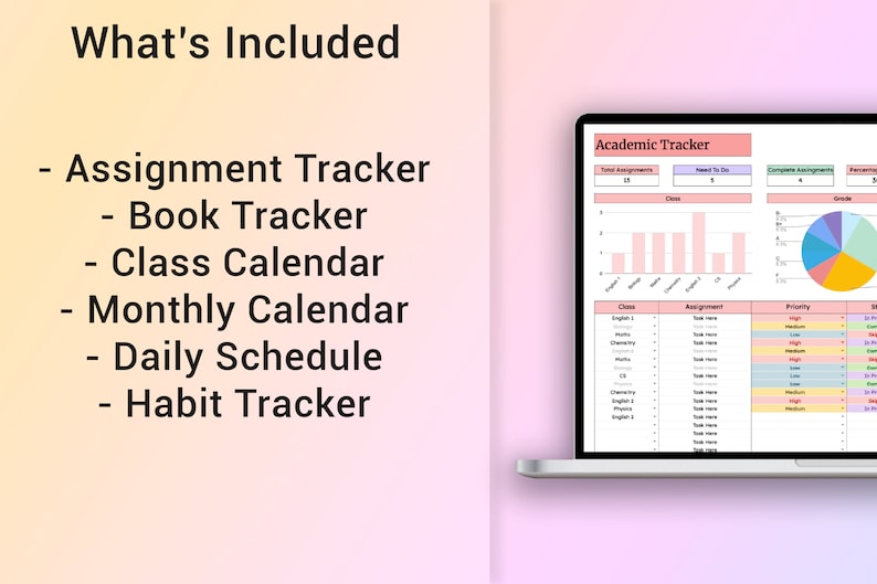 Student Planner Google Sheets Academic Planner Spreadsheet, Assignment ...