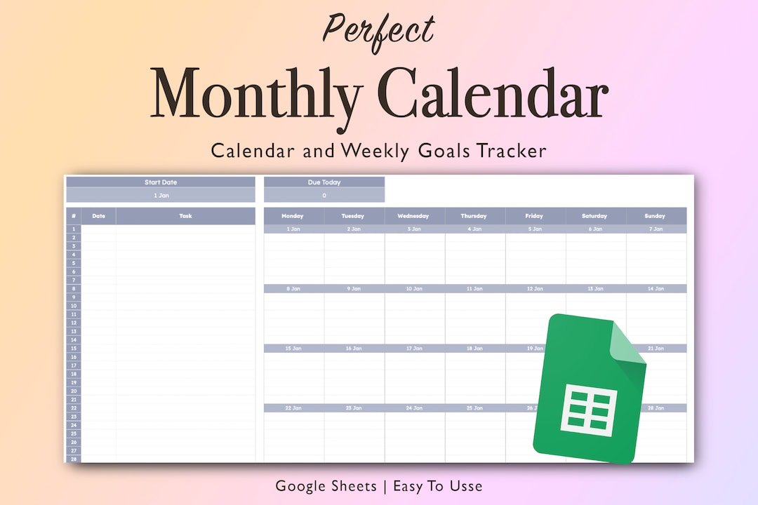 Digital Calendar Template Google Sheets, Online March Calendar, 2024 ...