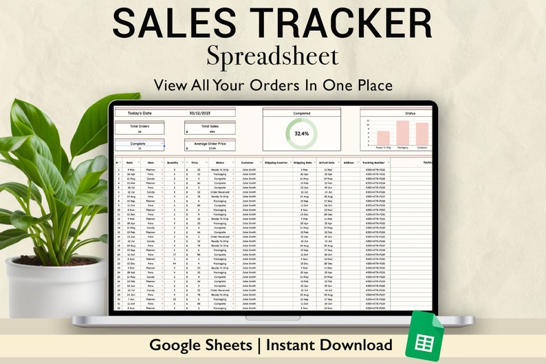 Sales Tracker Spreadsheet: Google Sheets Order Dashboard (digital ...
