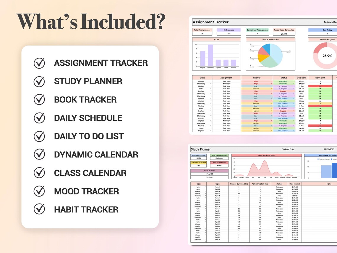Student Planner Google Sheets Academic Planner Template Assignment ...