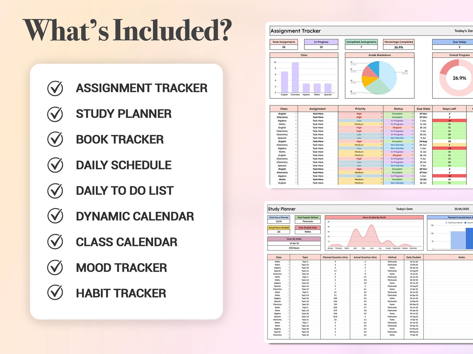 Student Planner Google Sheets Academic Planner Template Assignment ...