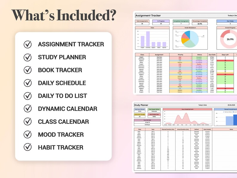 Student Planner Google Sheets Academic Planner Template Assignment Tracker College Planner ...